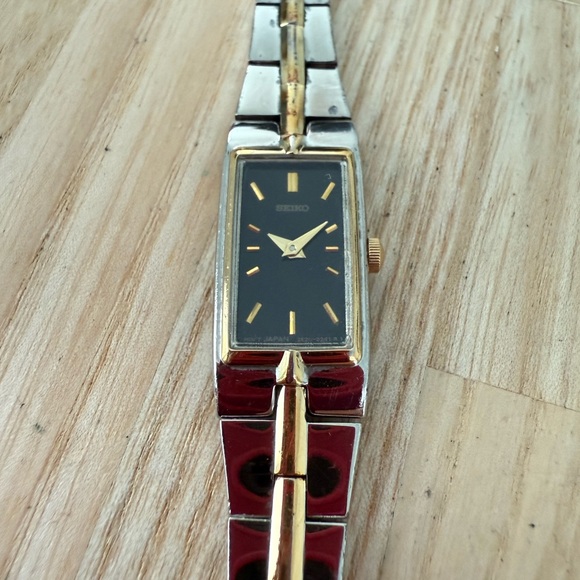 Seiko | Accessories | Seiko Ladies Two Tone Rectangular Black Dial ...